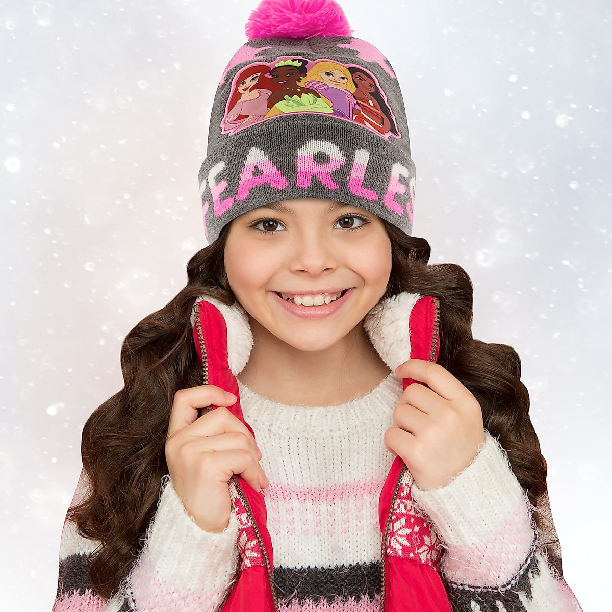 Disney Girls Princess Hat And Kids Gloves Set For Ages 4-7, Grey