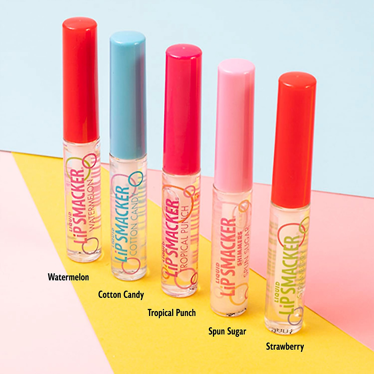 Lip Smacker Liquid Flavored Lip Gloss Friendship Pack |Tropical Punch, Watermelon, Cotton Candy, Sugar, Strawberry | Stocking Stuffer | Christmas Gift, Set of 5