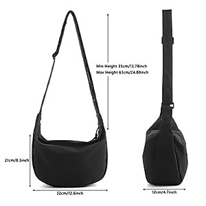 Ovida Canvas Crossbody Sling Bag for Women Mini Crescent Bag with Adjustable Shoulder Strap&2 Zippers for Work Travel Casual