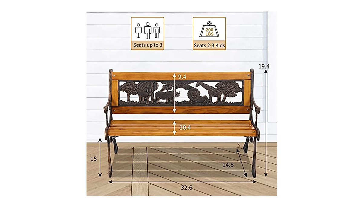 YRLLENSDAN Kid's Metal Patio Bench - Cute Animal Design Outdoor Seating