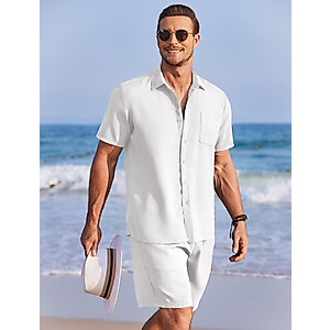 COOFANDY Men's Vacation Outfits Sets 2 Piece Button Up Shirt Hawaiian Short Sets