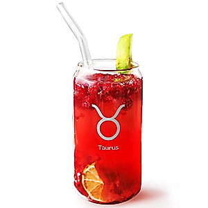 18oz Iced Coffee Cup | Beer Can Glass | Coffee Glass Cup with Lid and Straw | Taurus Zodiac Gifts for Women and Men (Packaging May Vary)
