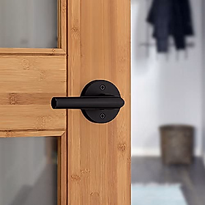 Kwikset Milan Interior Passage Door Handle, Lever For Closet and Hallway Doors, Reversible Non-Locking Handle Lever, Matte Black