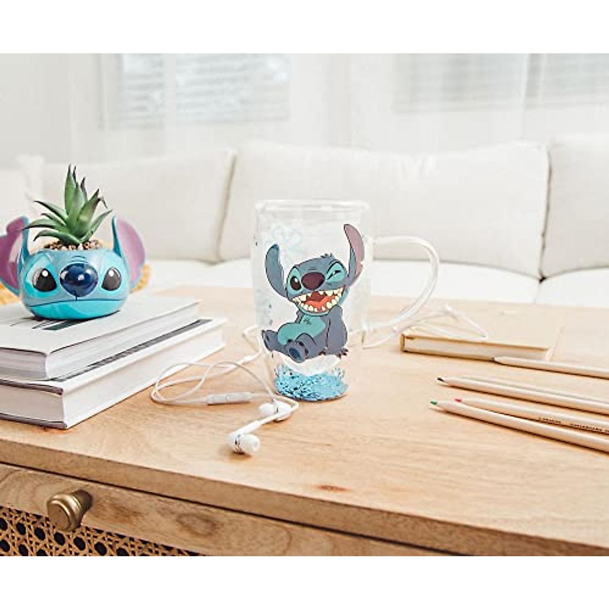 Disney Lilo & Stitch Ohana Means Family Confetti Glass Mug | Holds 15 Ounces