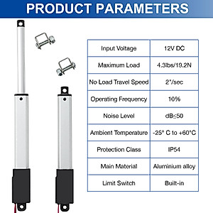 JQDML 4 Inch 4" Stroke 4.3lbs/19.2N Micro Linear Actuator 12V Speed 2"/sec with Mounting Brackets,for Robotics, Home Automation