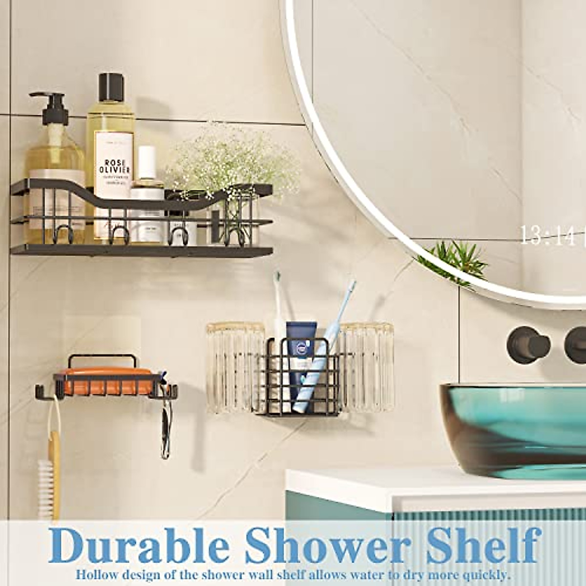 Z&L HOUSE 6 Pack Shower Caddy Organizer, Adhesive Shower Shelves with 1 Cup Holder, 3 Soap Holder, Extra Large Capacity No Drilling Shower Shelf for Inside Shower