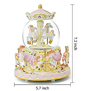 Carousel Snow Globe Gift, Music Box with Light 8-Horse Windup Musical Christmas Valentine Birthday Anniversary Present for Daughter Wife Girl Kids Clockwork Play Canon