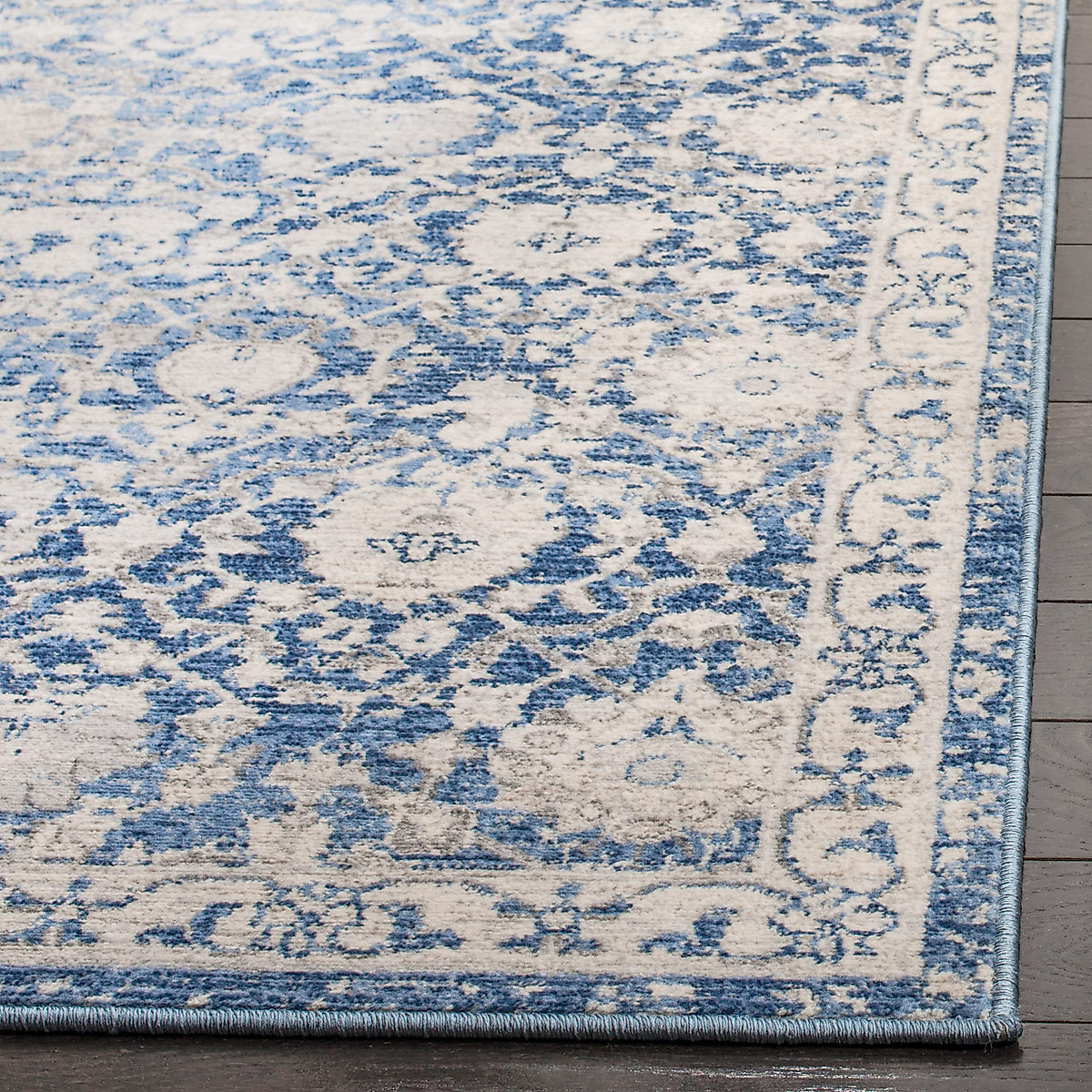 SAFAVIEH Brentwood Collection 11' x 15' Navy / Cream BNT896N Floral Distressed Non-Shedding Living Room Bedroom Dining Home Office Area Rug