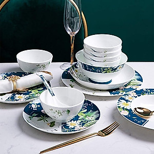 AB-Grade Porcelain Plate and Bowl Set,Ceramics Dinner Sets 46 Pieces Ceramics Dinner Sets,Bowl/Dish/Soup Pot/Spoon|Dinnerware Set Simple Floral Pattern Combination Tableware Set-Compatible with Gift