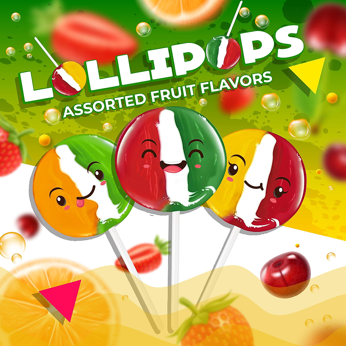 Flat Lollipops Assorted Fruit Flavors Hard Candy (2 Pound Box - Approx. 80 Count)