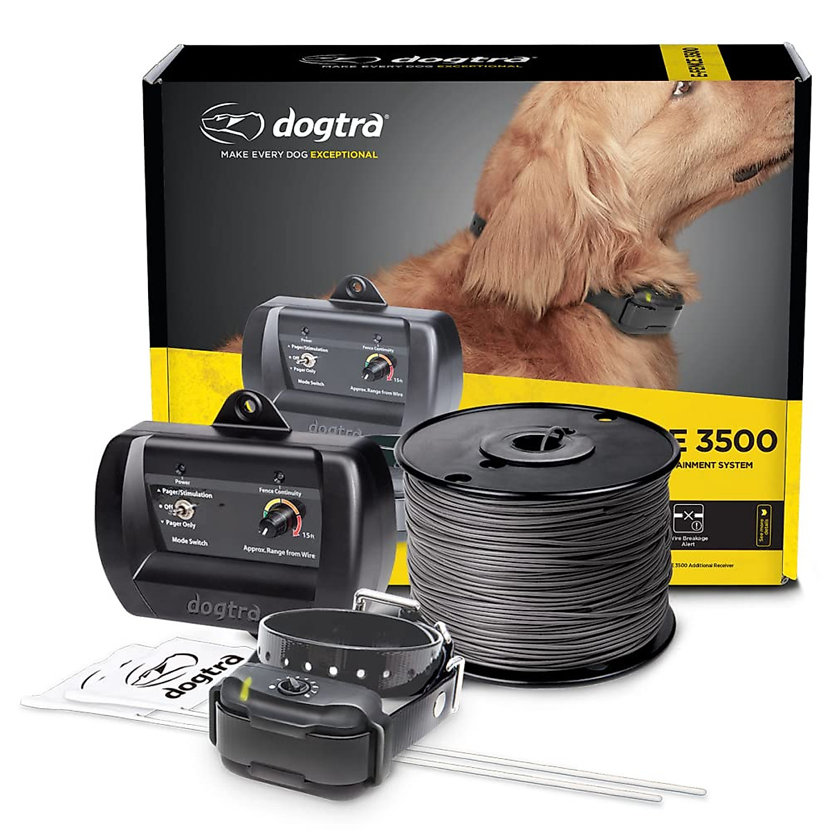 Dogtra E-Fence 3500 In Ground Fence for Dogs Wireless Rechargeable Collar 40-Acre Vibration Outdoor Underground Wire Electric Dog Fence