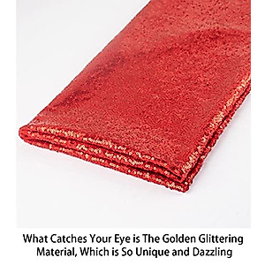 Sequin Fabric by The Yard 2 Yard Sparkly Fabric Mesh Sequins Fabric for Sewing Dress and Making Wedding Party Tablecloth Table Runner Decorations (2 Yard, Red)