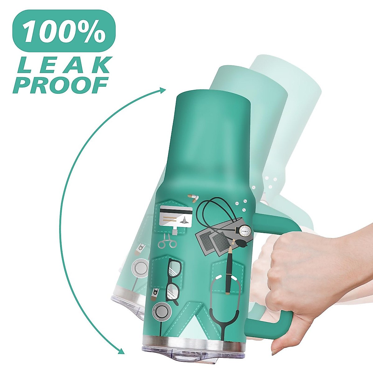 qoepfnsh Nurse 40 oz Tumbler with Handle - Stainless Steel Insulated Travel Coffee Mug Cup - Green - 40oz Tumblers with Lid and Straw - Nurse Gifts for Women