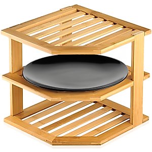 RoyalHouse Bamboo 3-Tier Corner Shelf Organizer for Countertop & Kitchen Cabinet, Space Organizer for Kitchen and Bathroom