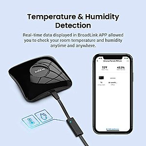 BroadLink RM4 pro Smart Remote and Sensor Cable Set RM4 pro S, Universal IR RF Remote Control Hub with Temperature Humidity Monitor USB Cable, Works with Alexa, Google Home, IFTTT