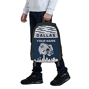 Quzeoxb Custom Dallas Backpack, Personalized Laptop Backpack Custom Name and Number Football Gift for Men Boys Girls