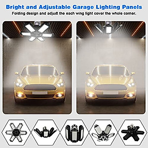 POLARPRA 2 Pack LED Garage Lights 80W Garage Lighting - 16000LM 6500K Garage Light Ceiling LED with 6 Multi-Position Panels Screw in E26/E27 Garage LED Light for Basement Workshop Warehouse Attic