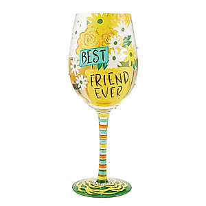 Enesco Designs by Lolita Best Friend Ever Hand-Painted Artisan Wine Glass, 15 Ounce, Multicolor