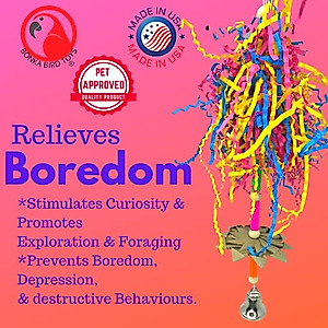 Bonka Bird Toys 1370 Foraging Stand Small Bird Toy Crinkly Chew Shred Paper Natural Woven Palm Leaf Flower Wood Bead Plastic Cockatiel Parakeet Conures