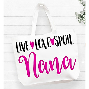 COCOVICI Nana Tote Bag | Grandma Gifts | Nana Gifts | Nana Christmas Gift | Christmas Gift from Grandkids (Live Love Spoil Pink/Black Font)