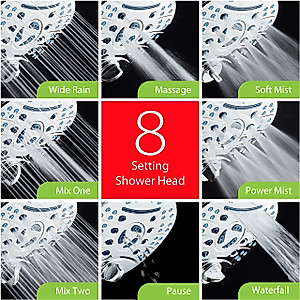 AquaCare As-Seen-On-TV High Pressure Handheld/Rain 80-mode 3-way Shower Head Combo with Adjustable Arm - Anti-clog Nozzles, Tub & Pet Power Wash, 6 ft. Stainless Steel Hose, All Chrome Finish