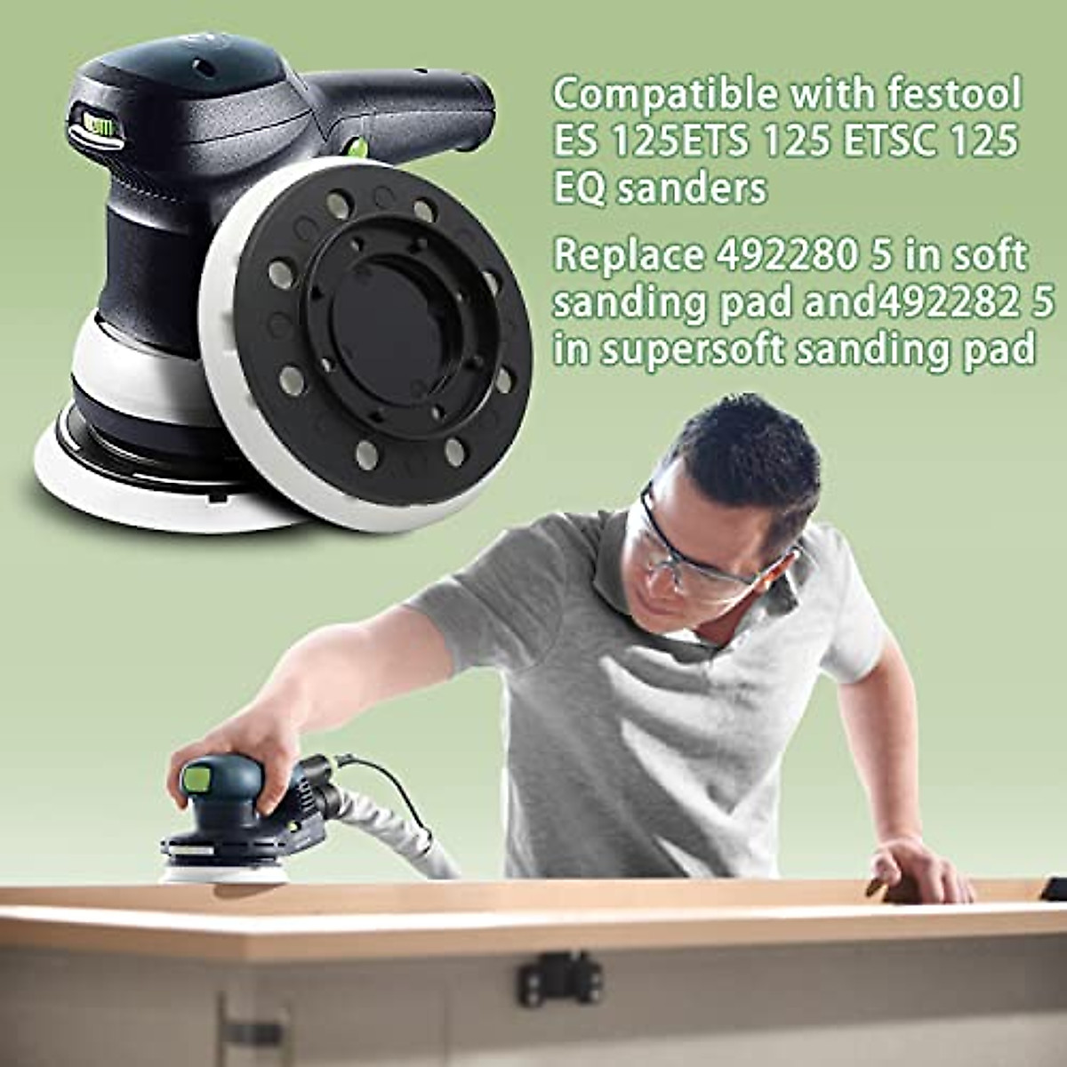 492280 ETS 125 Eq Jetstream Sanding Pad Replacement, Soft, 125mm (5 in) 8 Hole Fit for Festool ETS/ES 125, Pro 5 ltd Random Orbit Finish Sanders