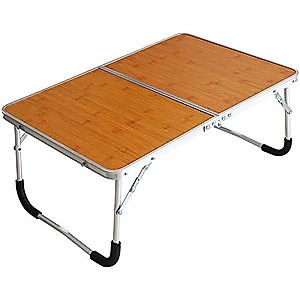 Jucaifu Foldable Laptop Table, Bed Desk, Breakfast Serving Bed Tray, Portable Mini Picnic Table & Ultra Lightweight, Folds in Half with Inner Storage Space (Bamboo Wood Grain)