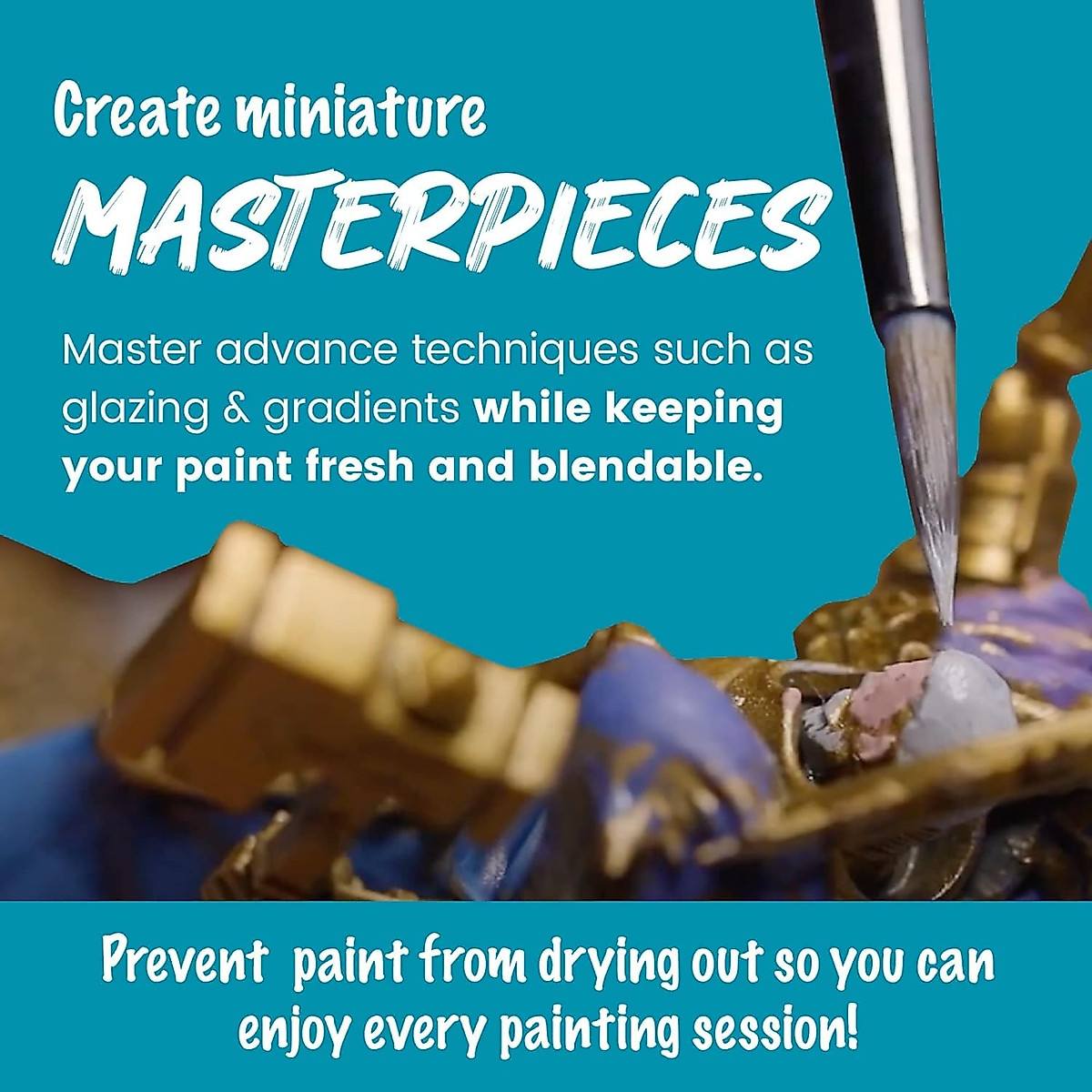 WetNDri Paint Tray Pallet for Painting. Stay Wet Palette for Acrylic Miniature Painting Kit. 50pc Pallet Paper 2 Sponge Warhammer 40K Model Paint Brush Holder Paint Mixing Storage Container with Lid