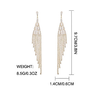 DAYUSTAR Chandelier Gold Tassel Pave Crystal Earrings Boho Fringe Rhinestone Dangle Earrings for Women Long Drop Linear Earrings
