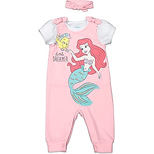 Disney Princess Ariel Infant Baby Girls French Terry Snap Sleeveless Romper & Headband 12 Months