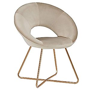 Duhome Modern Accent Velvet Chairs Dining Chairs Single Sofa Comfy Upholstered Arm Chair Living Room Furniture Mid-Century Leisure Lounge Chairs with Golden Metal Frame Legs 1 PCS Khaki
