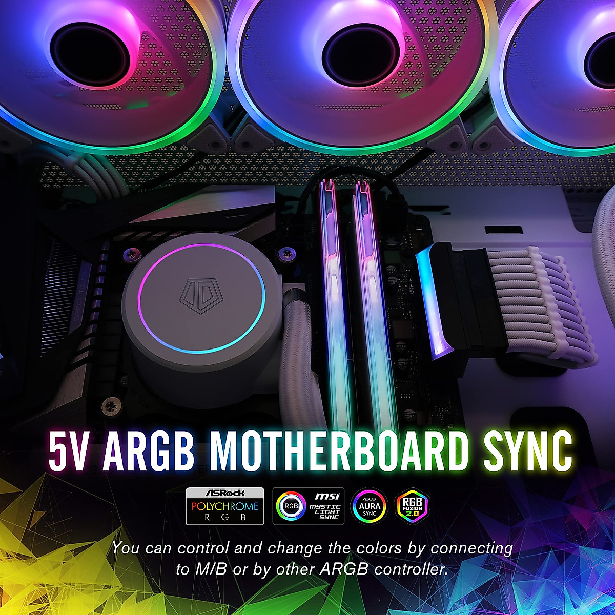 EZDIY-FAB ATX 24-pin 90 Degree Power Connector 5V 3 Pin ARGB Rainbow Female to Male Power Supply/Power Adapter for Computer Motherboard -1 Pack