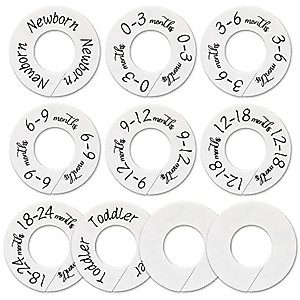Baby Closet Dividers - Set of 10 from Newborn to Toddler and 2 Blanks with Colored Box,Baby Size Divider Fits 1.65" Rod- [White Unisex]