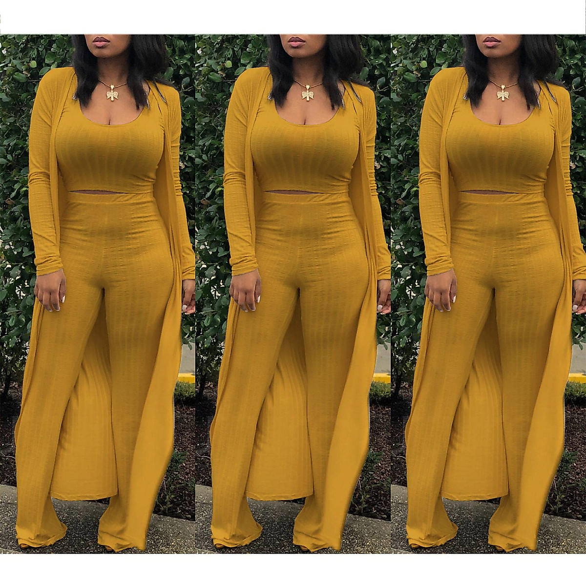 HANMAX Women's Tracksuit Winter Autumn Knitted Long-sleeved Blazer Coat Tank Long Pants Three Piece Sets Outfit