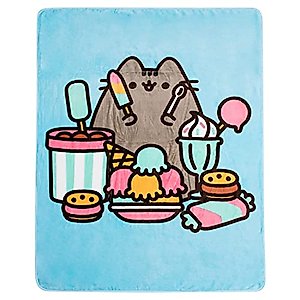 Pusheen The Cat Character Eating Candy Treats Dream Throw Blanket (Blue)
