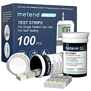 Metene AGM-513S Test Strips for Diabetes, 100 Count Blood Glucose Test Strips, Use with Metene AGM-513S Blood Glucose Monitoring System Only (No Monitor)