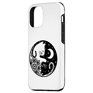 iPhone 13 Black White Yin Yang Moon Mandala Cat Owner Pet Lover Case