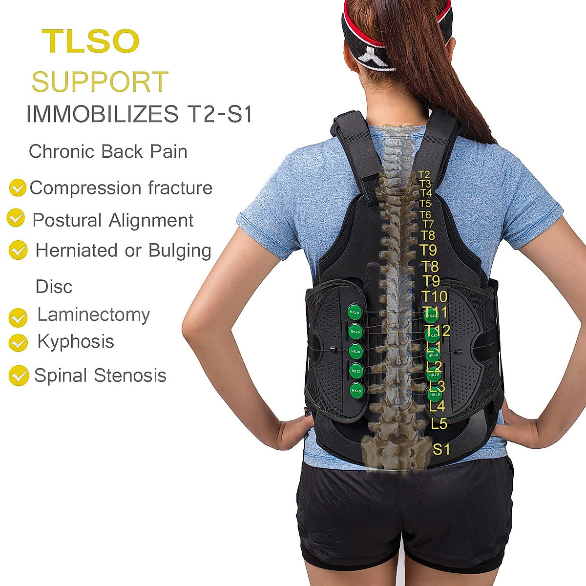 TODDOBRA TLSO Thoracic Full Back Brace for Men and Women - Universal Treat Kyphosis, Compression Fractures, Osteoporosis, Upper Spine Injuries, and Pre or Post Surgery with Hard Lumbar Support ( Size XXL)