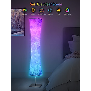 Torchlet RGB Led Smart Lamp Alexa APP Control, Color Changing Modern Floor Standing Lamp with DIY Mode, Music Sync and White Fabric Shade for Living Room Bedroom Game Room