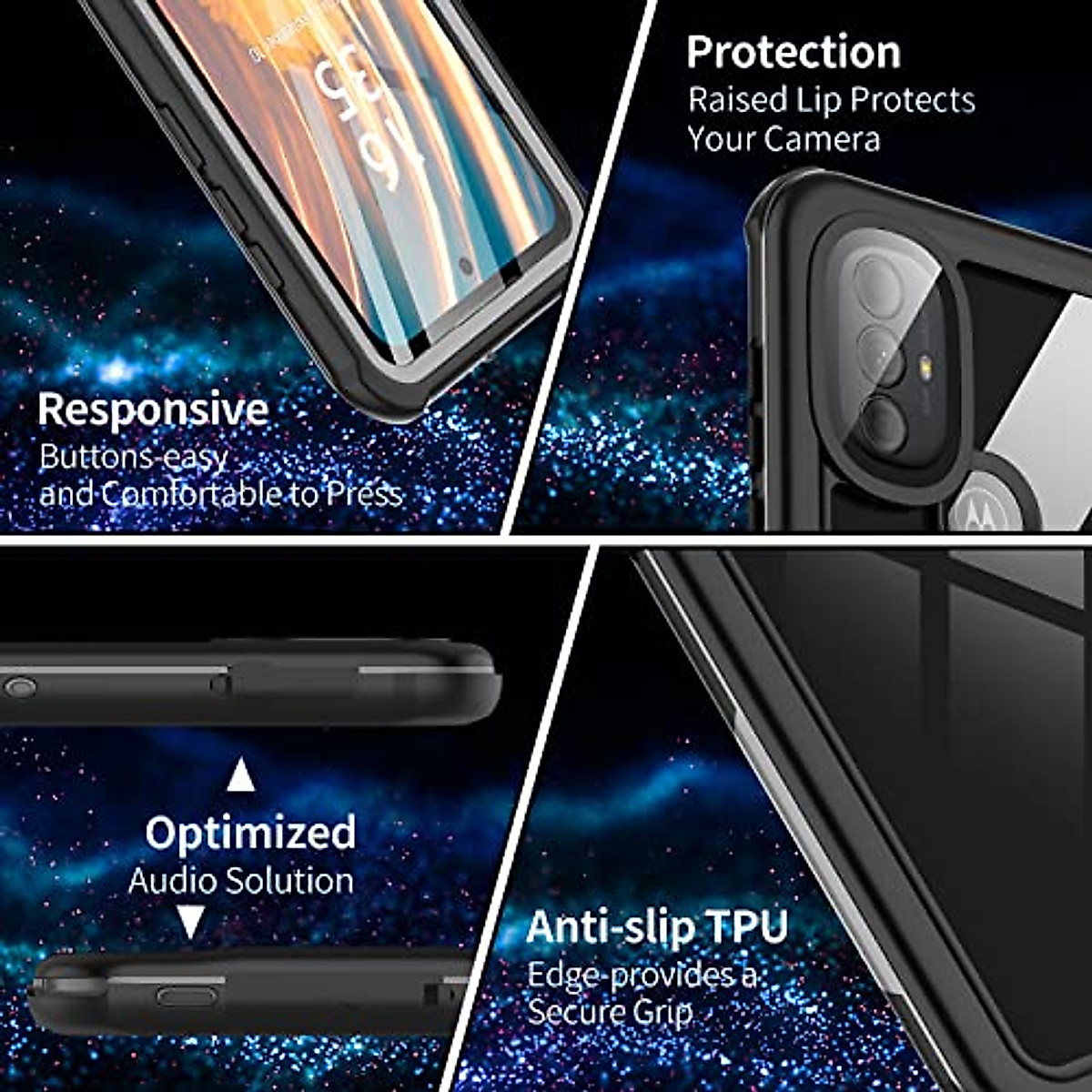 GOLDJU for Motorola Moto G Power 2022 Case Waterproof, 360° Full Body Protection Built-in Screen Protector Heavy Duty Cover IP68 Underwater Shockproof Case for for Moto G Power 2022 5G 6.5'' Black