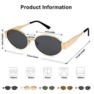 SOJOS Retro Oval Sunglasses for Women Trendy Sun Glasses Classic Shades SJ1217 Gold/Grey Lens