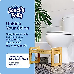 Squatty Potty Tao Bamboo Adjustable Toilet Stool, 7" & 9" Height, Bathroom Stool for Kids and Adults, Brow