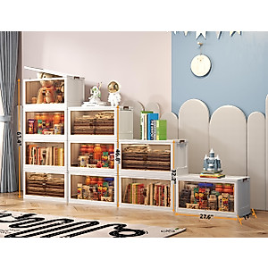 YENFZIX 32Gal Lidded Home Storage Bins - Collapsible, 32Gal Clear Cream Wardrobe Closet Organizer, Stackable Toy Storage, Foldable Plastic Storage Container with Door. - 32 Gallon (5Pack 32Gal)