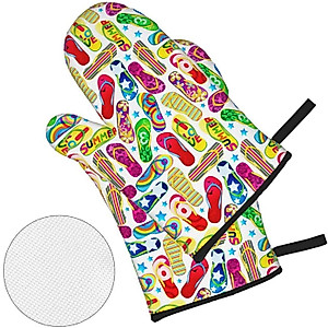 Colorful flip Flops Pattern Oven Mitts and Pot Holders Set of 4 Kitchen Set for Cooking