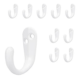 NearMoon Coat Hooks Wall Mounted - Heavy Duty Metal Single Prong Robe Hanger Rustproof Wall Hooks for Towel Hat Key Bag on Bathroom, Kitchen, Livingroom(10 Pack, White)