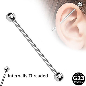 14G 1.5" Implant Titanium Internally Threaded Industrial Ear Cartilage Barbell Style 88888-413