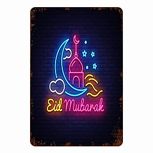 Metal Tin Sign-Vector Festive Illustration of eid Mubarak Label Ramadan Kareem Holiday Card Muslim holida-Metal Tin Sign Retro Home Kitchen Office Garden Garage Wall Decor Tin Plaque lz 8×12 Inch