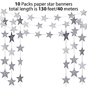 130 Feet Glitter Star Paper Garland Banner Hanging Decoration for Graduation Class of 2022 Congrats Grad Wedding Birthday Festival Party Decoration