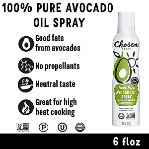 Chosen Foods 100% Pure Avocado Oil Spray, Keto and Paleo Diet Friendly, Kosher Cooking Spray for Baking, High-Heat Cooking and Frying (6 oz)