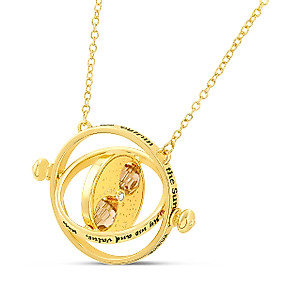 Harry Potter Jewelry - Hermione Time Travel Magical Hourglass Rotating Necklace, Time Turner, Flash Plated, 22"